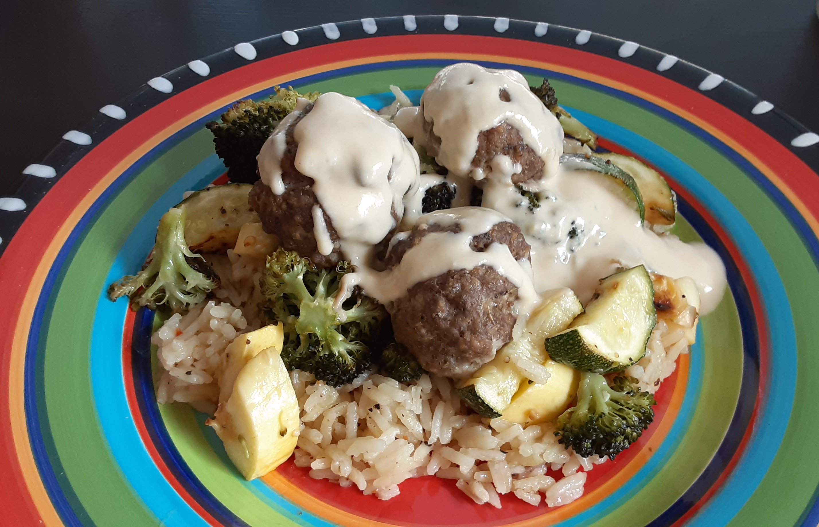 Italian Seasoned Meatballs over Veggies and Rice – Colleen James Publishing