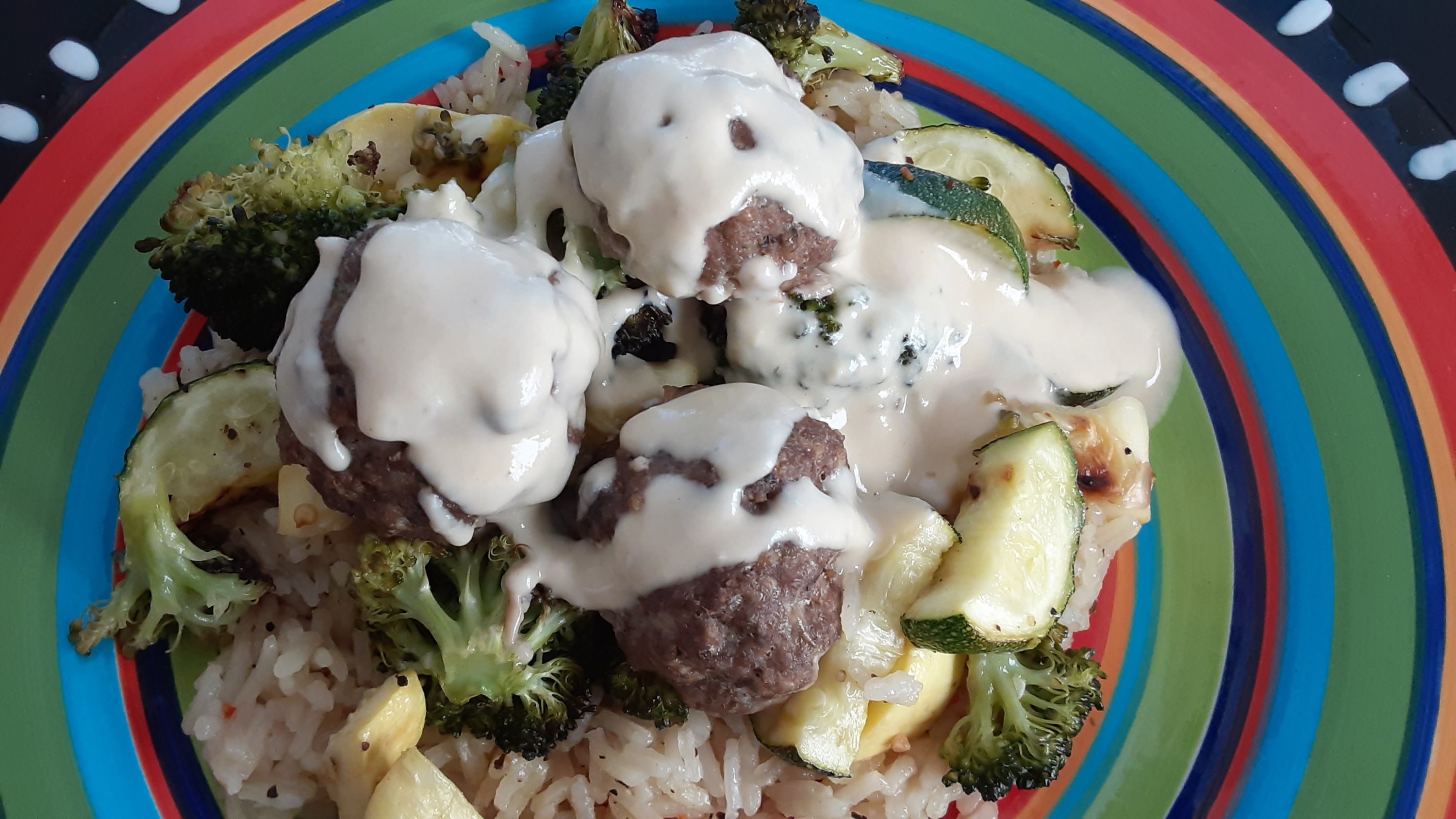 Italian Seasoned Meatballs over Veggies and Rice – Colleen James Publishing